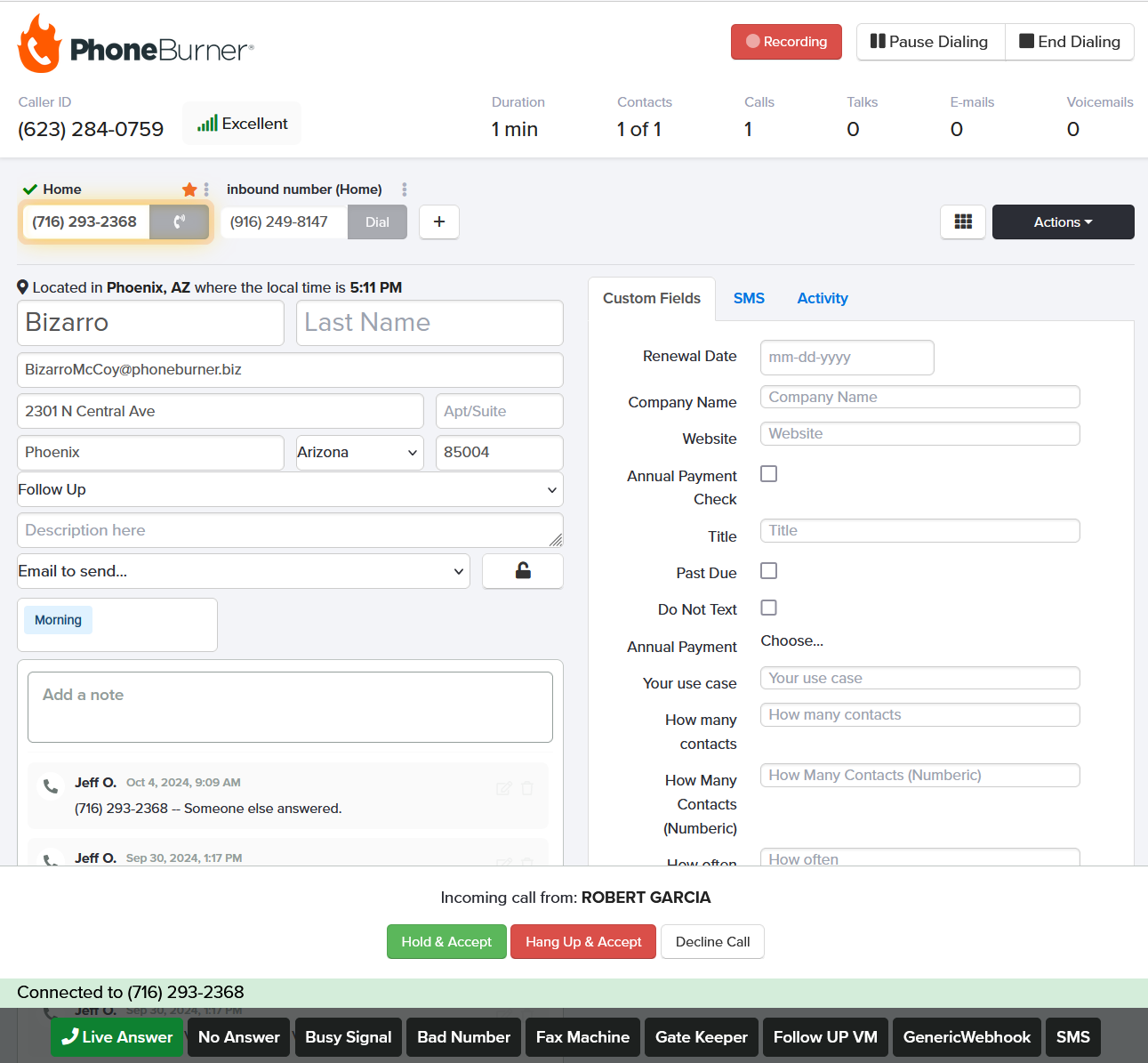 Answer incoming calls within PhoneBurner – PhoneBurner